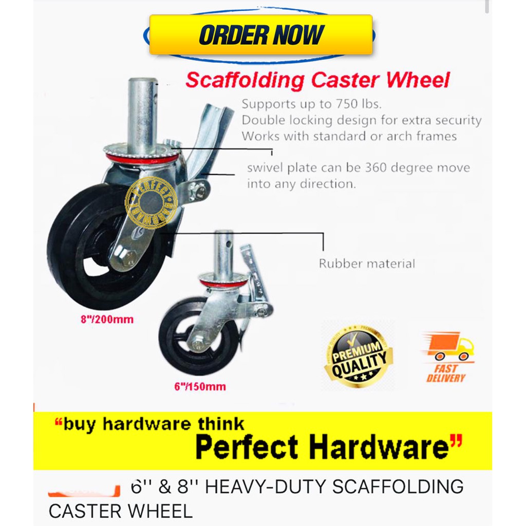 HEAVY DUTY SCAFFOLDING CASTER PU WHEEL,8'' 200MM/ 6'' 150MM LOADING ...