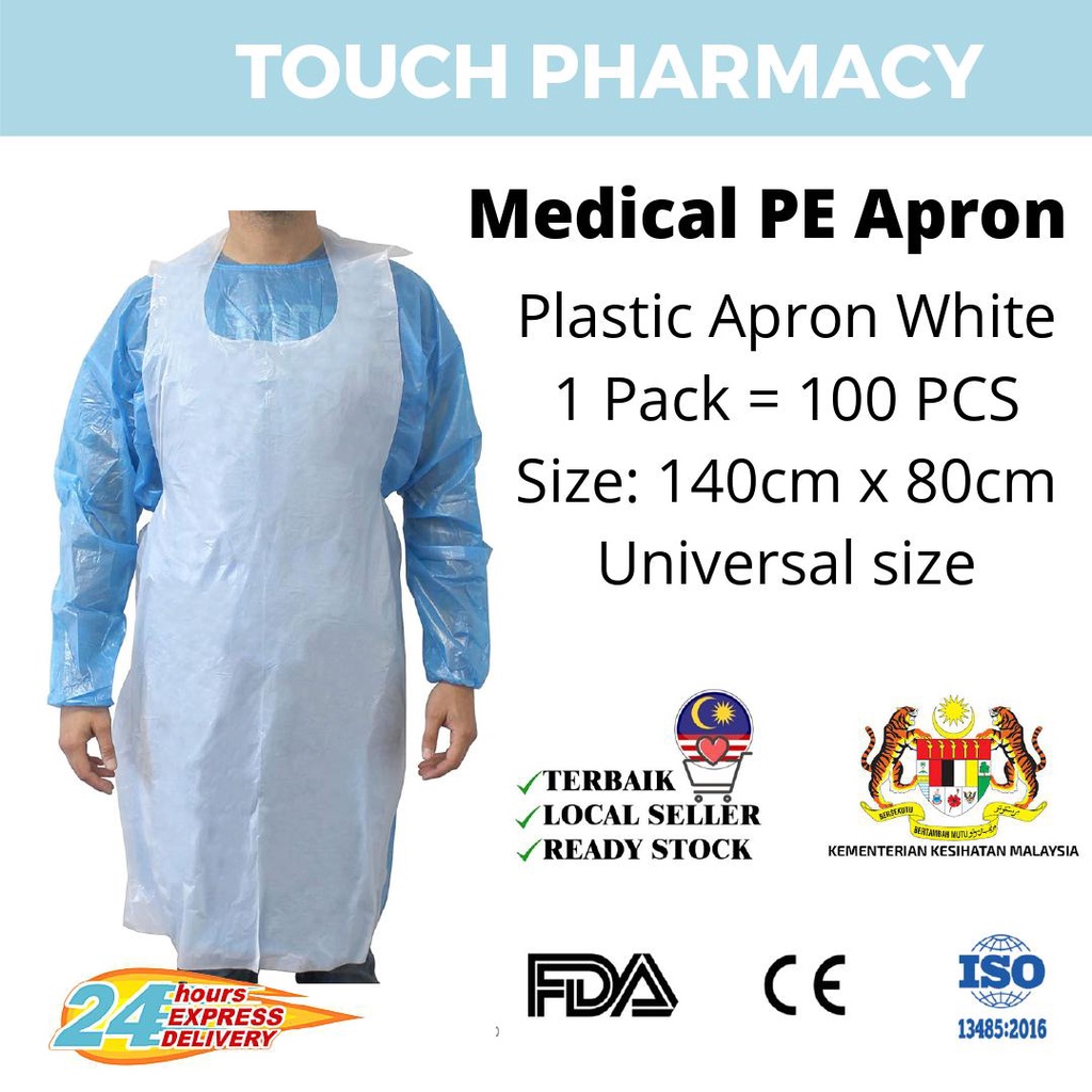 FRONTLINER PPE - DISPOSABLE PLASTIC APRONS (WHITE) | Shopee Malaysia