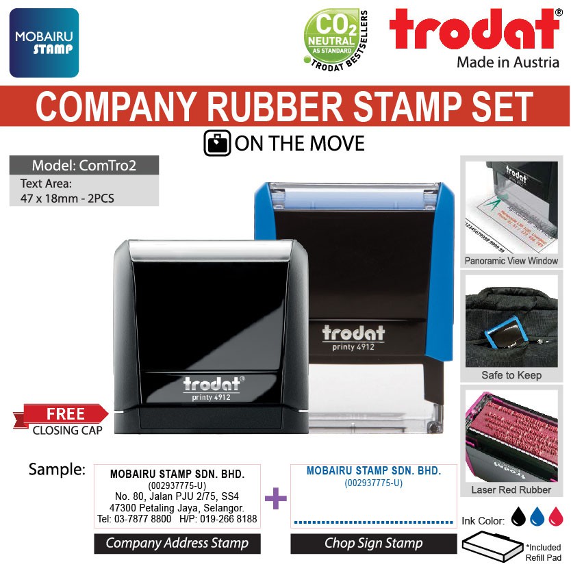 TRODAT Company Rubber Stamp Set [ComTro2] - Self-Inking 2PC (Chop ...