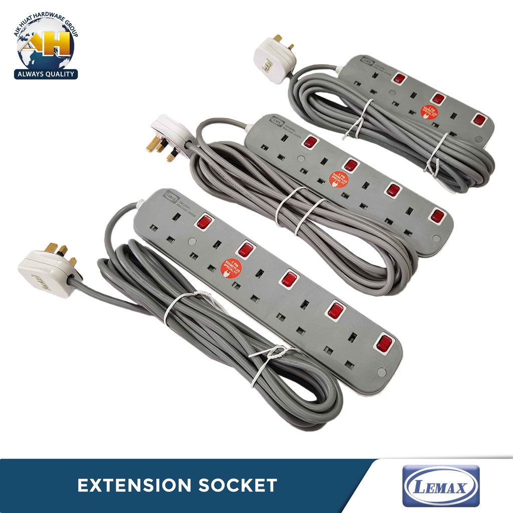 LEMAX 3 Pin Extension Socket With Neon Indicator | Special 2 Pin Fit ...