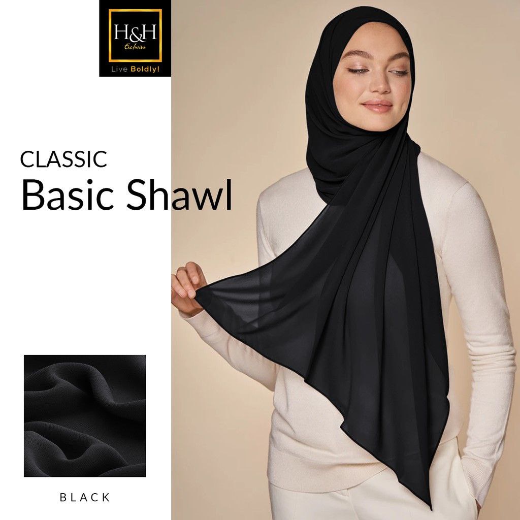 (50 colors available) Classic Basic shawl Chiffon for muslimah by H&H ...