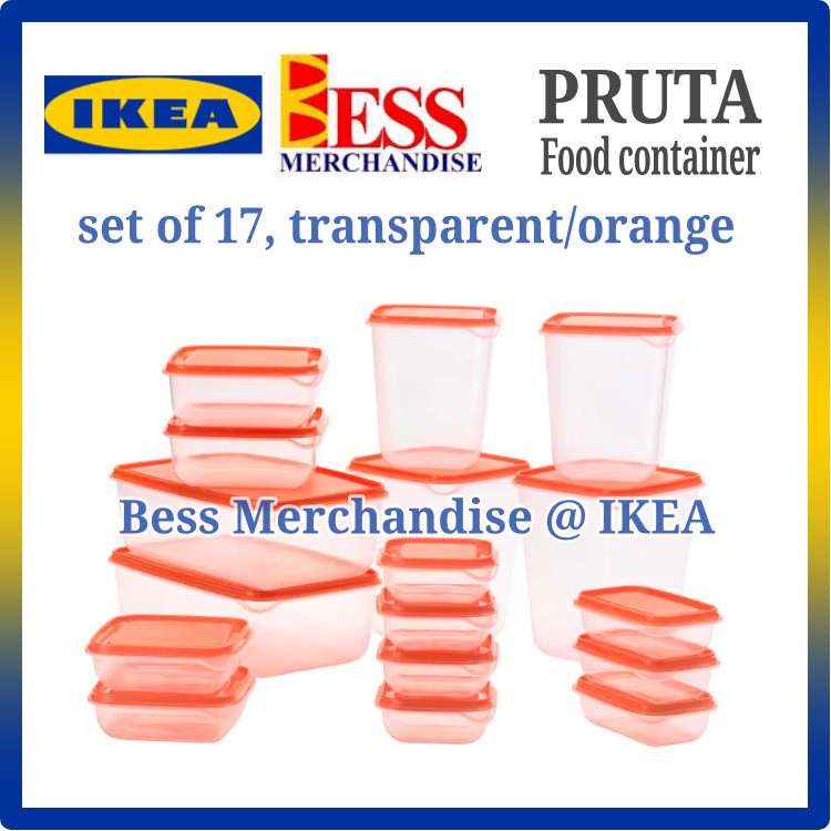 IKEA PRUTA Food Container Tupperware (Set Of 17), transparent/orange ...