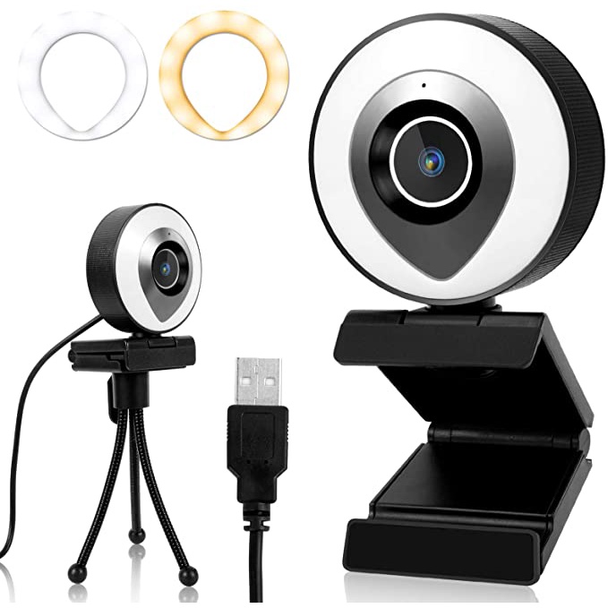 2K Webcam with Microphone&Ring Light&Tripod, Full HD Streaming Web ...