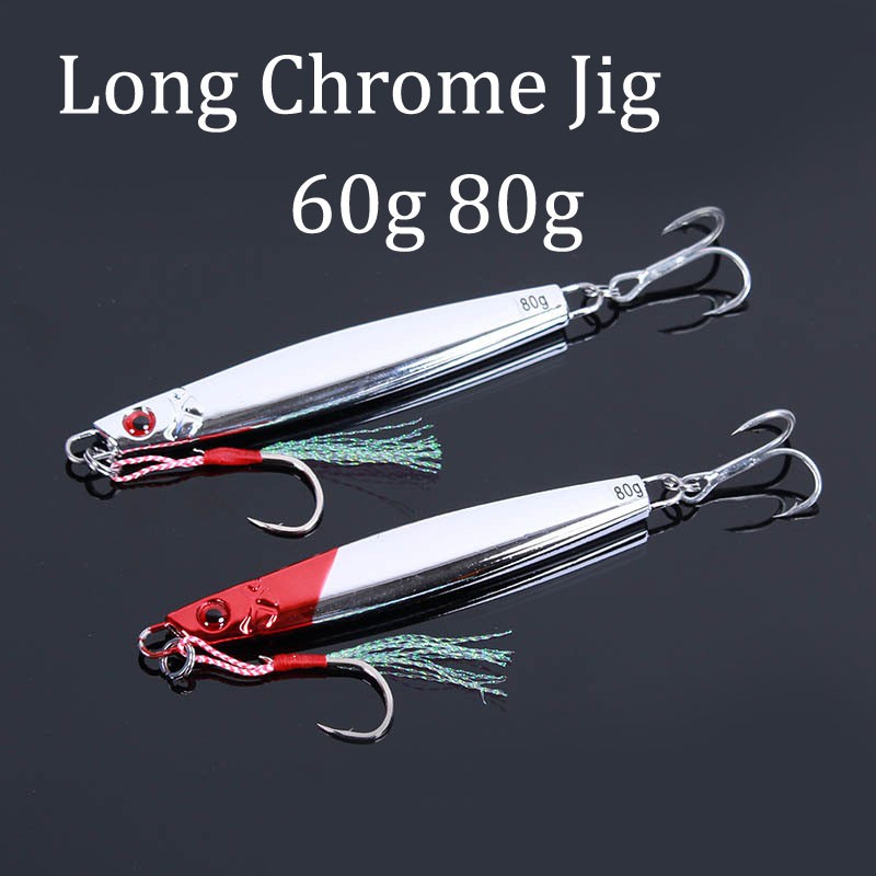 Anh 60g 80g Long Chrome Jig Fast Jigging Tenggiri with Gamakatsu Assist ...