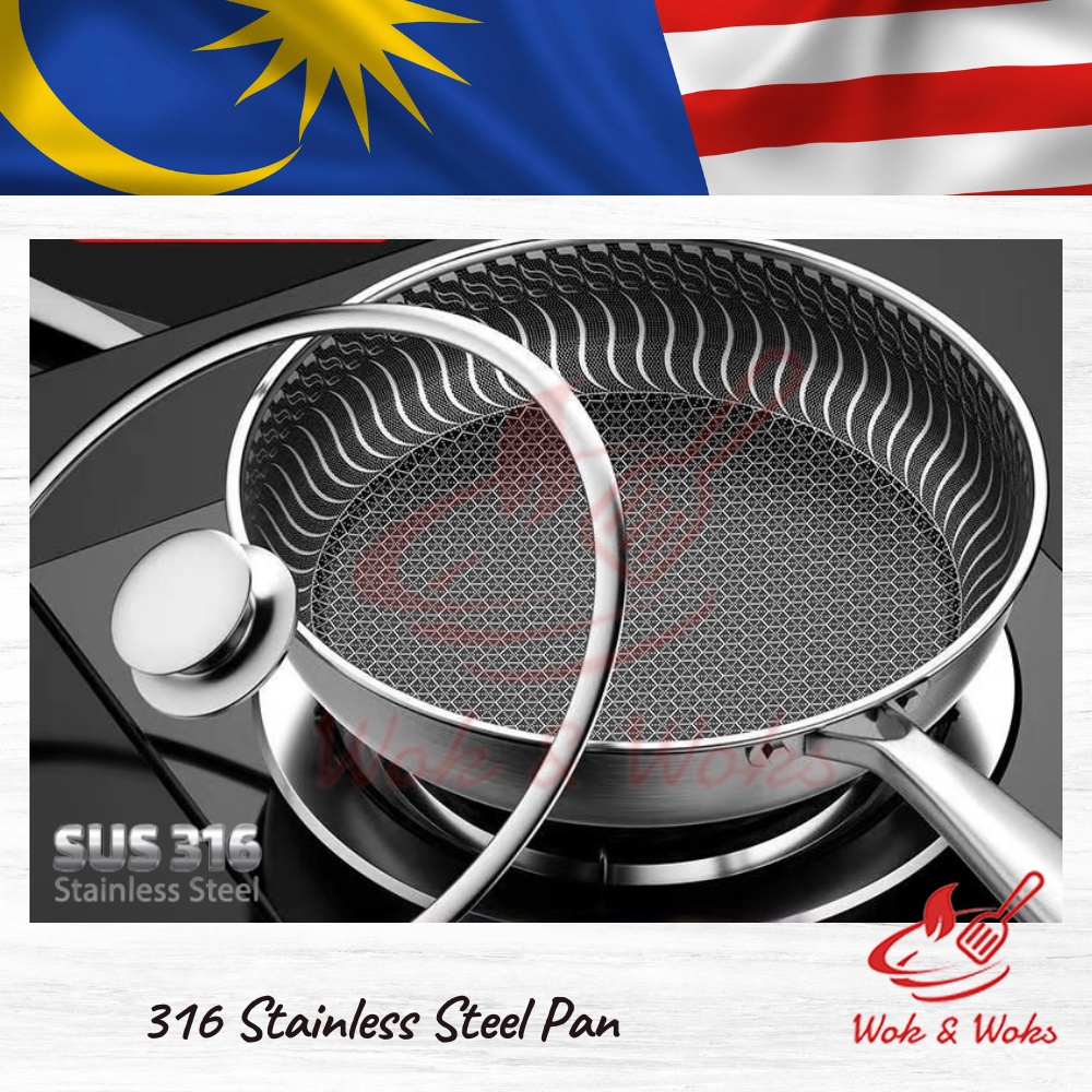 316 Stainless Steel Non Stick Honey Comb Frying Pan / Kuali Tidak ...