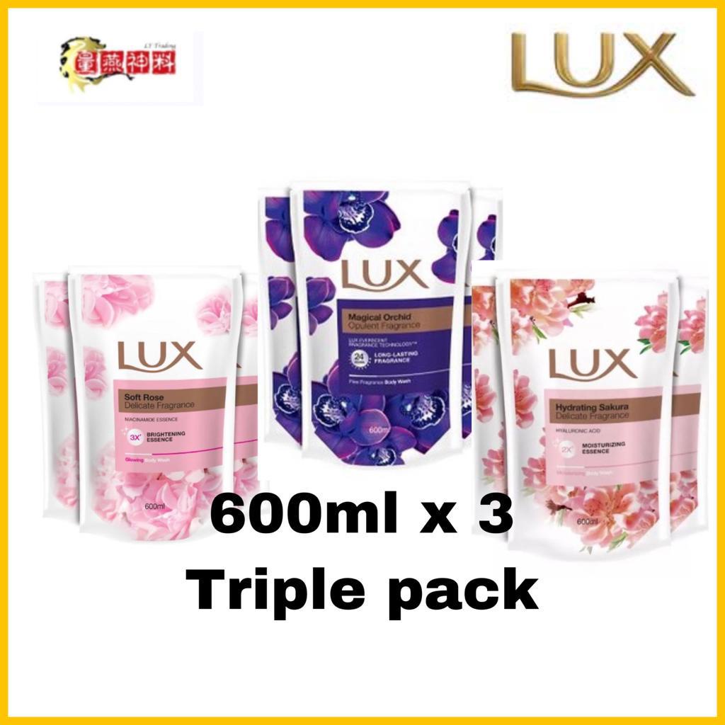 Lux Shower Gel Soft Rose/Hydrating Sakura/Magical Orchid Refill (600ml X 3) Triple packs ...