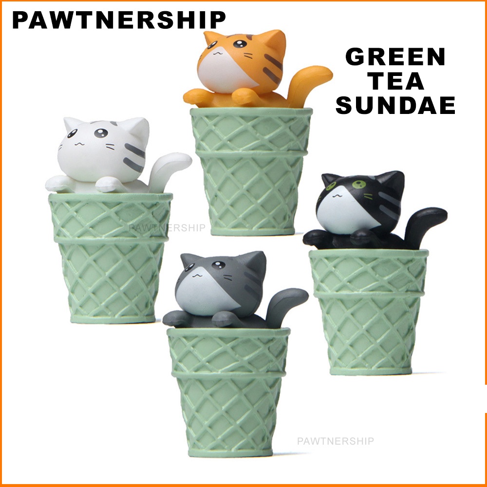 Insta Trending Green Sundae Cone Mini Cat Figure Set - Cat Toy Cat ...