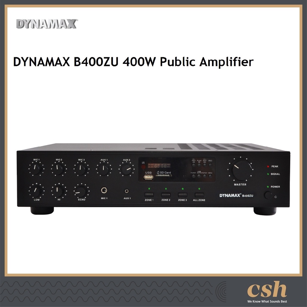 DYNAMAX B400ZU 400W PA Amplifier With USB/MP3/Phantom power | Shopee ...