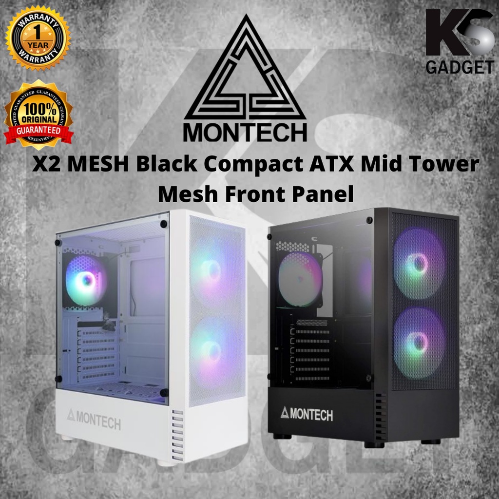 Montech X2 MESH Black Compact ATX Mid Tower Mesh Front Panel 2 x 140mm ...