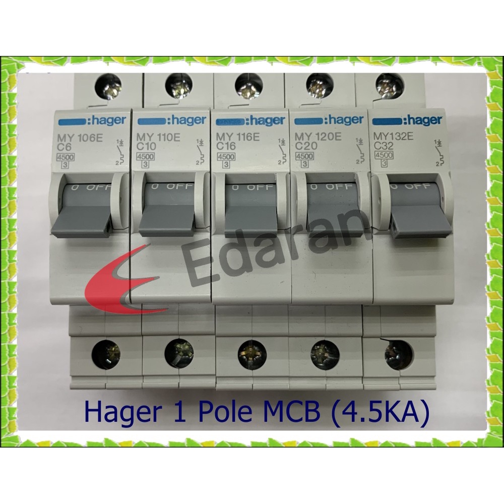 HAGER 1 Pole MCB 6A 10A 16A 20A 32A (4.5KA) C CURVE (SIRIM Approve) | Shopee Malaysia