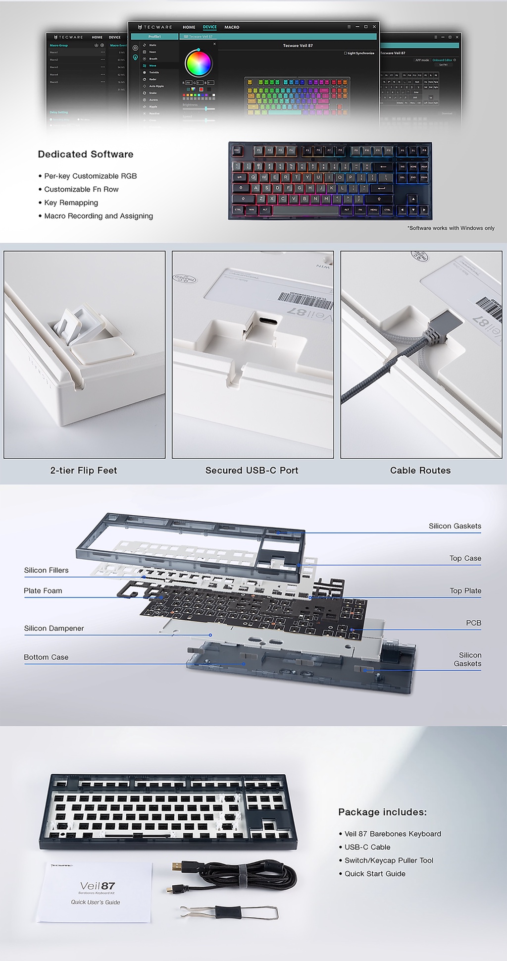 Tecware Veil 87 Barebone Wired Mechanical Keyboard - (White/Smokey ...