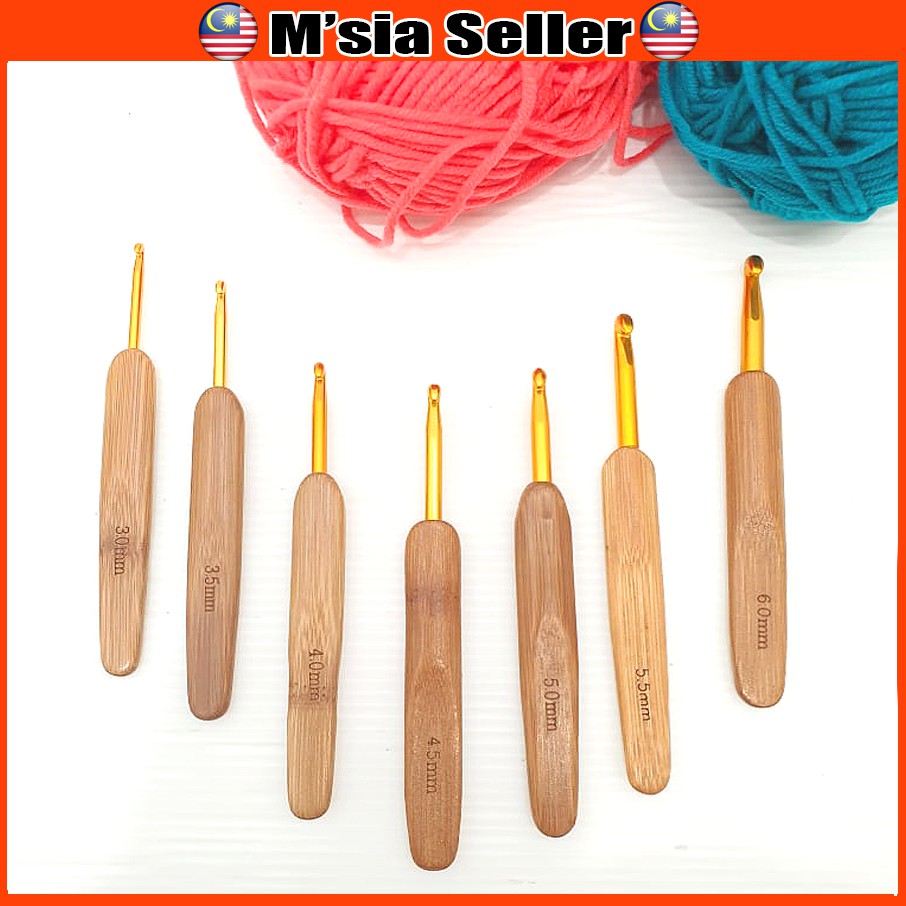 Knitting Hook Jarum kait Hook Crochet bamboo handle Hook | Shopee Malaysia
