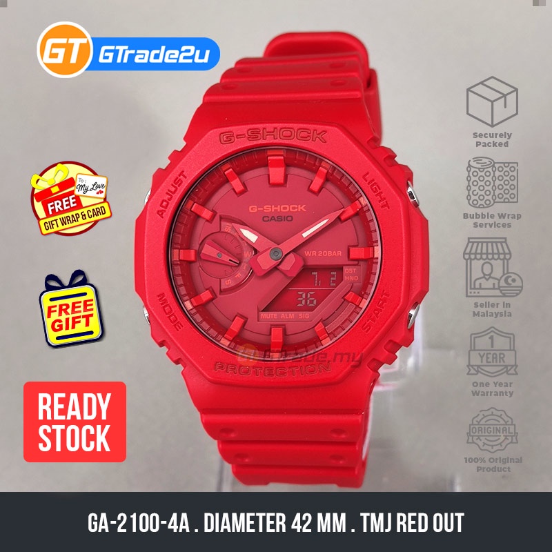 Original G Shock Men GA-2100-4A GA-2100-4 GA2100-4A Digital Tmj Red Out ...