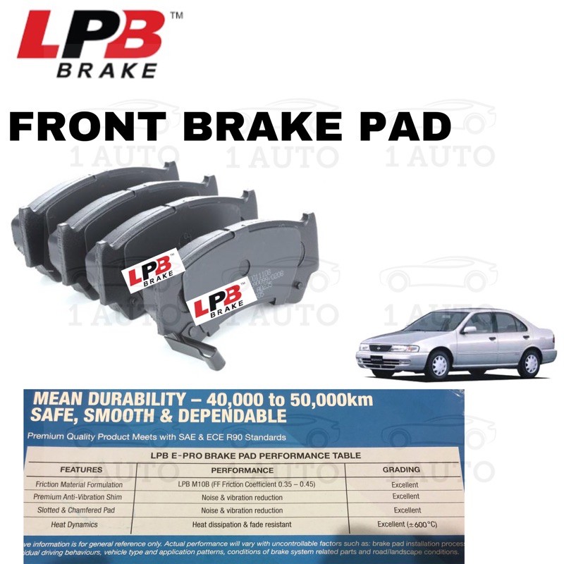 LPB E-PRO SEMI METALLIC FRONT BRAKE PAD NISSAN SENTRA B14 1.6 | Shopee ...