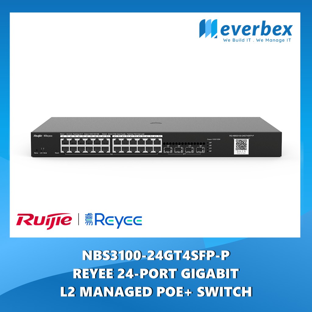 Ruijie Reyee 24-Port Gigabit L2 Managed POE Switch, 24 Gigabit RJ45 POE/POE+ Ports, 4 SFP Slots ...