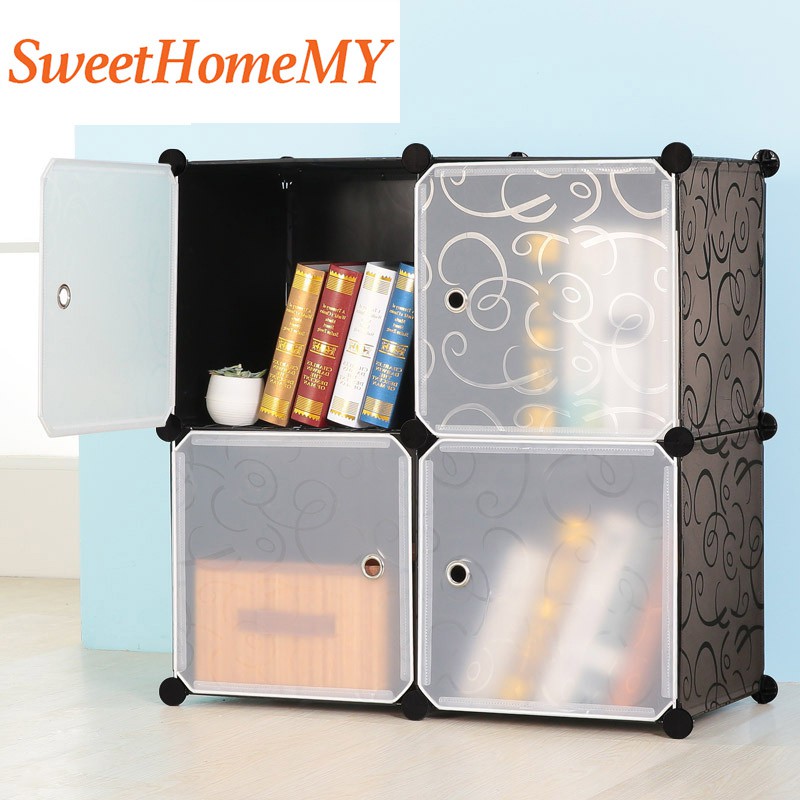 SweetHomeMY DIY 4 Cube Storage Cabinet Large Capacity Bedroom Wardrobe ...