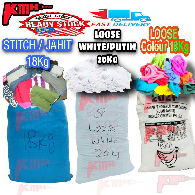 Cotton Rags "colour and white" Stitch and unstitch [18Kg ,20Kg] Kain ...