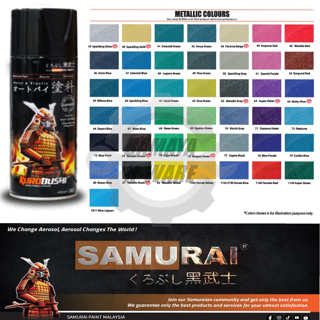 SAMURAI® Metallic Series Color Spray Paint 400ML. Cat Spray Metallic ...