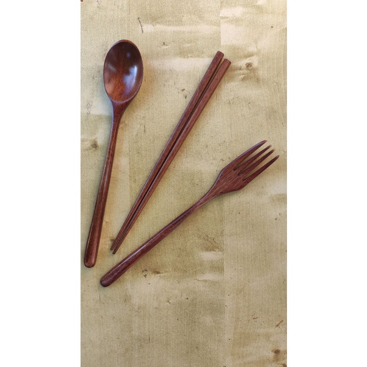 Set sudu garfu chopstick kayu, Korean Style wooden cutleries. Wooden ...