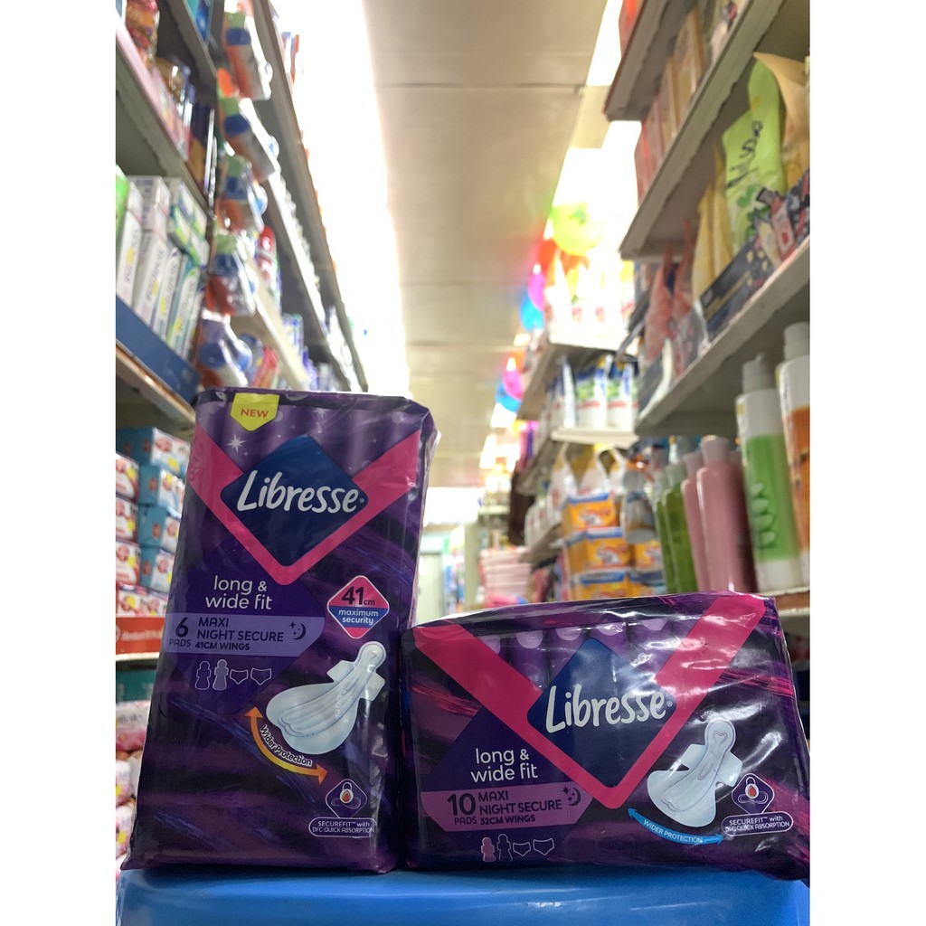 Libresse Long & Wide Fit Maxi Night Secure Wings (41cm/32cm)(6pads ...