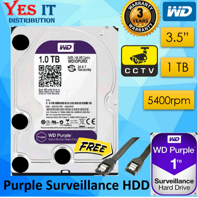 WD Purple 1TB / 2TB 3.5" Surveillance Hard Disk Drive Desktop Internal ...