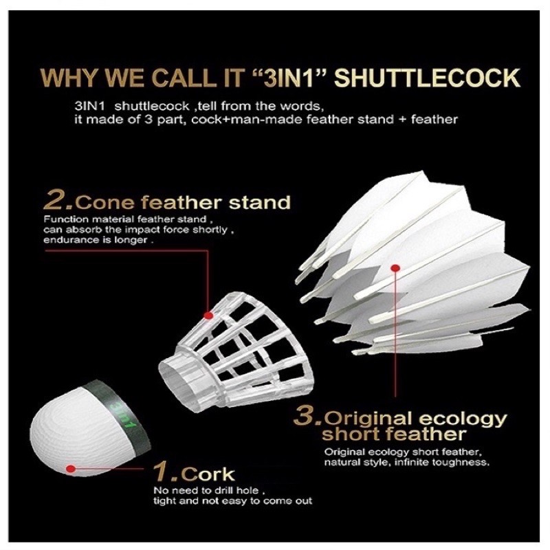 Hybrid 3in1 Badminton Shuttlecock Super Durable Stable Nylon Hybrid 3in1 Synthetic Birdie ...