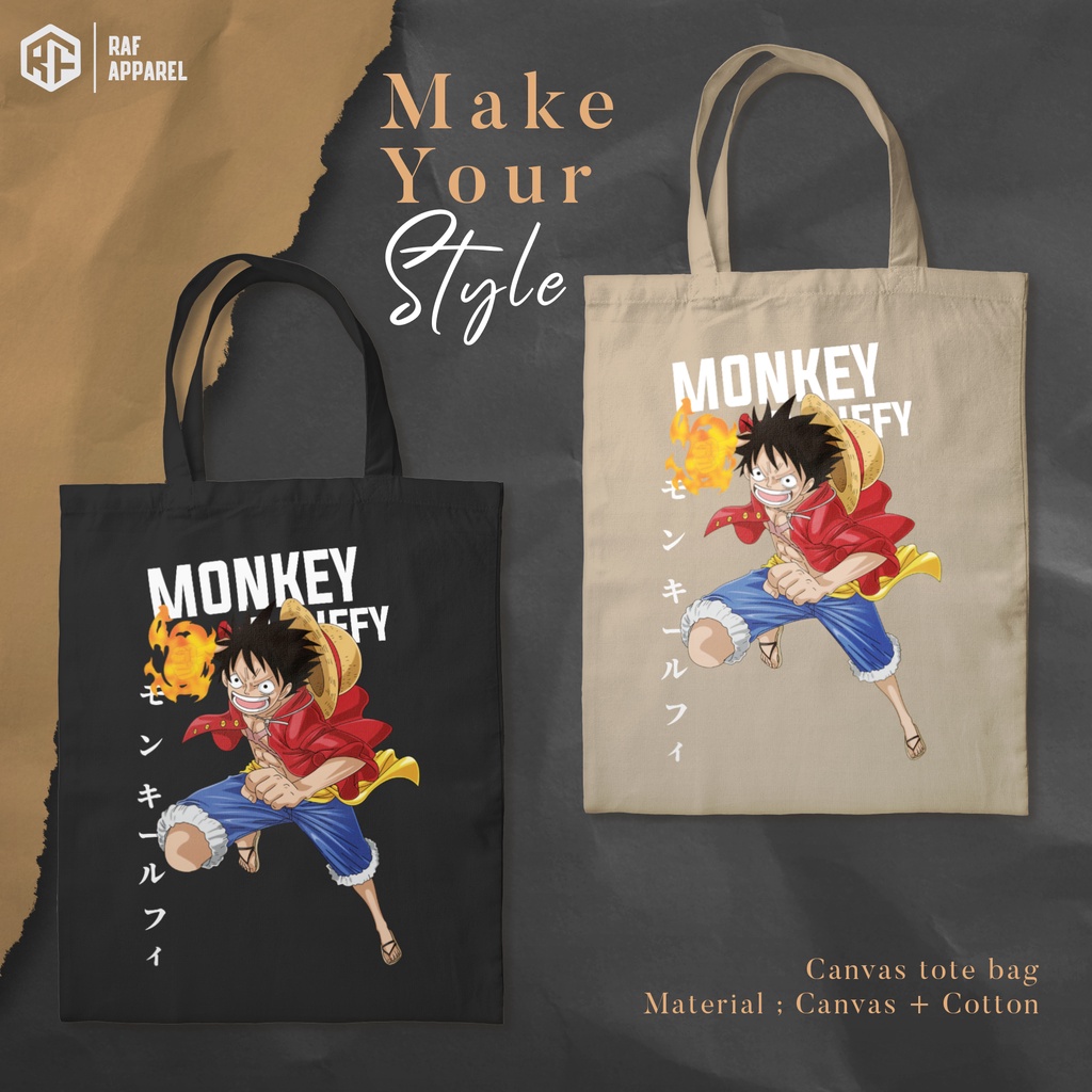 MONKEY D LUFFY ONE PIECE TOTE BAG ( 12oz ) PREMIUM QUALITY | Shopee ...