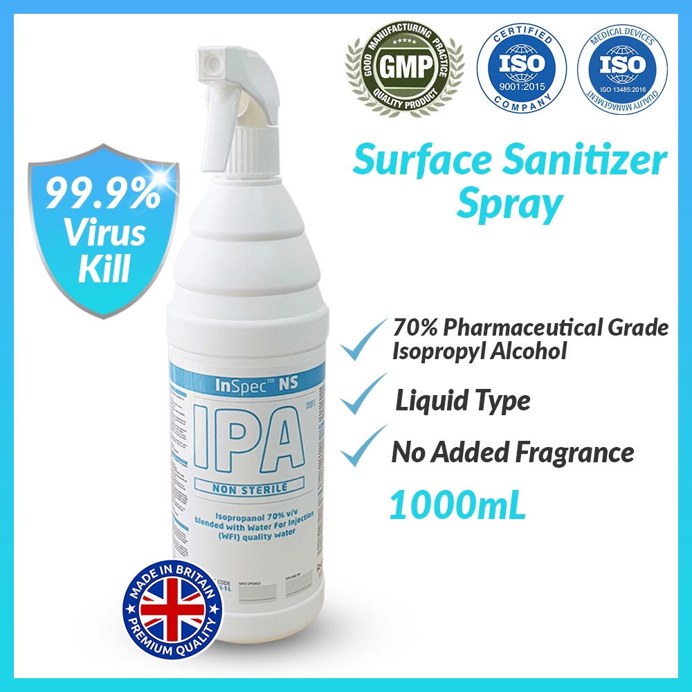 Alcohol Spray, 70% Isopropyl Alcohol, Surface Sanitizer, 1000ml. Made ...