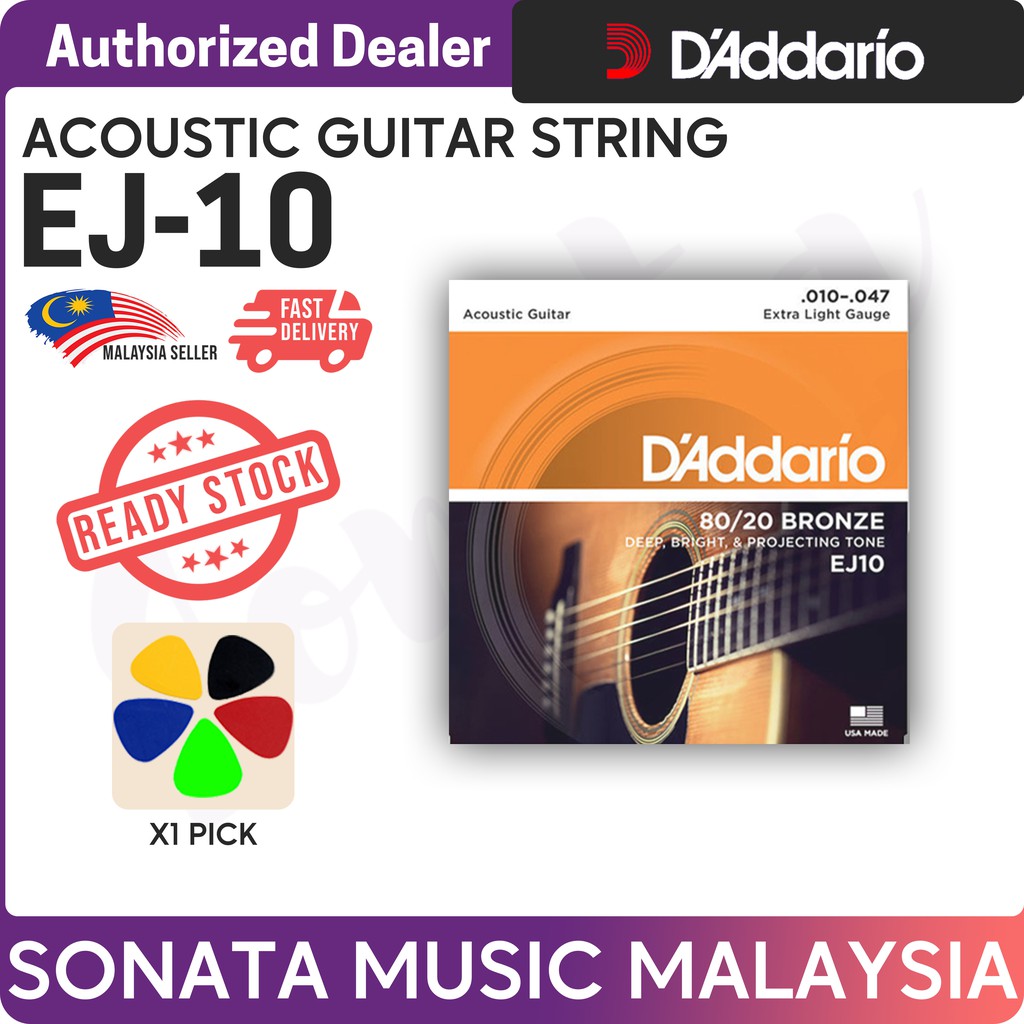 Daddario EJ10 80/20 Bronze Acoustic Guitar Strings 10-47 Extra Light ...