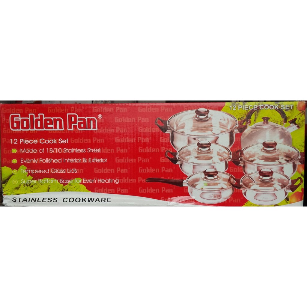 Pan Cookware Set Golden Pan Cookware Set 12 Piece | Shopee Malaysia