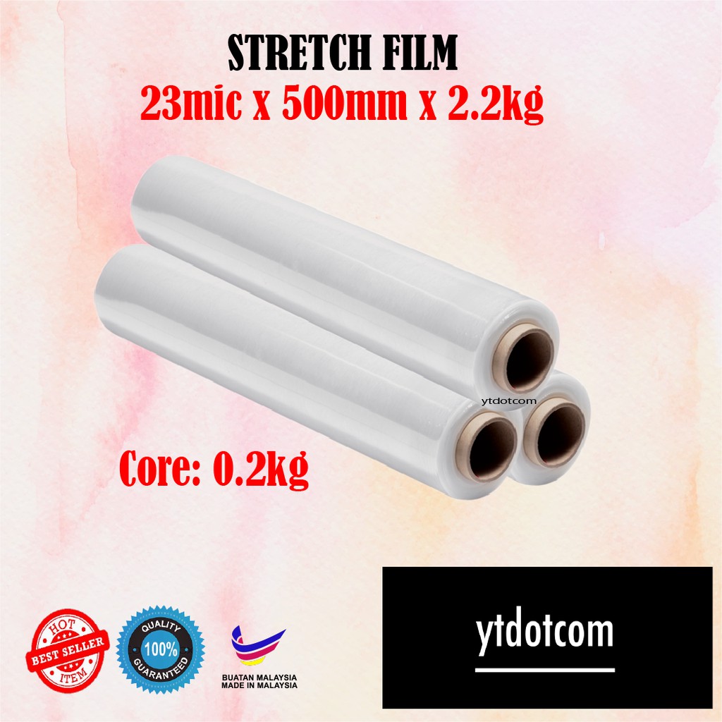 STRETCH FILM 500MM x 2.2KG x 23 MICRON x 1 ROLL (CORE = 0.2KG) | Shopee ...