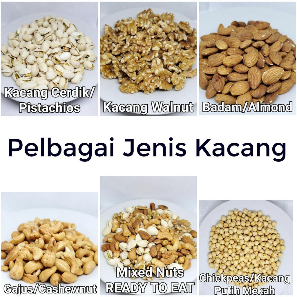 READY TO EAT kacang putih mekah,walnut, gajus/cashewnut,badam/almond ...