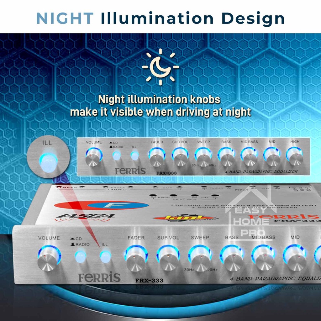 FERRIS FRX-333 4-Band Car Pre-Amp Car preamp 4band Parametric Preamp ...
