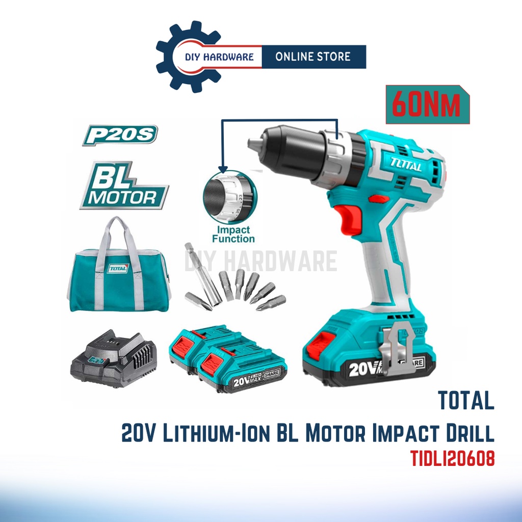TOTAL 20V Lithium-Ion Brushless Impact Drill TIDLI20608 Shopee Malaysia ...