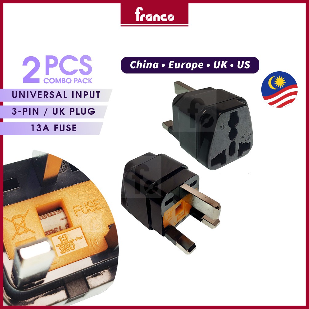 Travel Adapter With 13A Fuse 3 Pin Universal Converter UK Power Plug ...