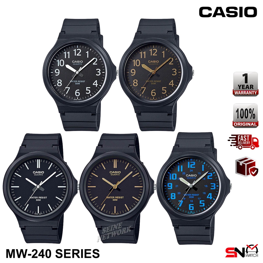 Casio Unisex Watch MW-240 Series Quartz Analog Black Resin Band Watch ...