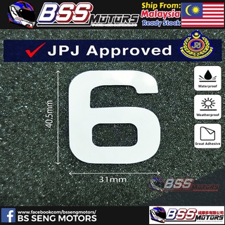 (JPJ Approved) Number Plate Sticker Motorcycle White A-Z / 0-9 Sticker ...