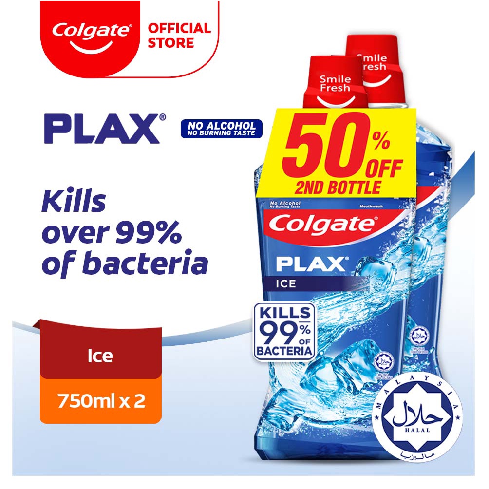 Colgate Plax Ice Mouthwash Valuepack Eliminates 99.9% Bacteria (750ml x ...