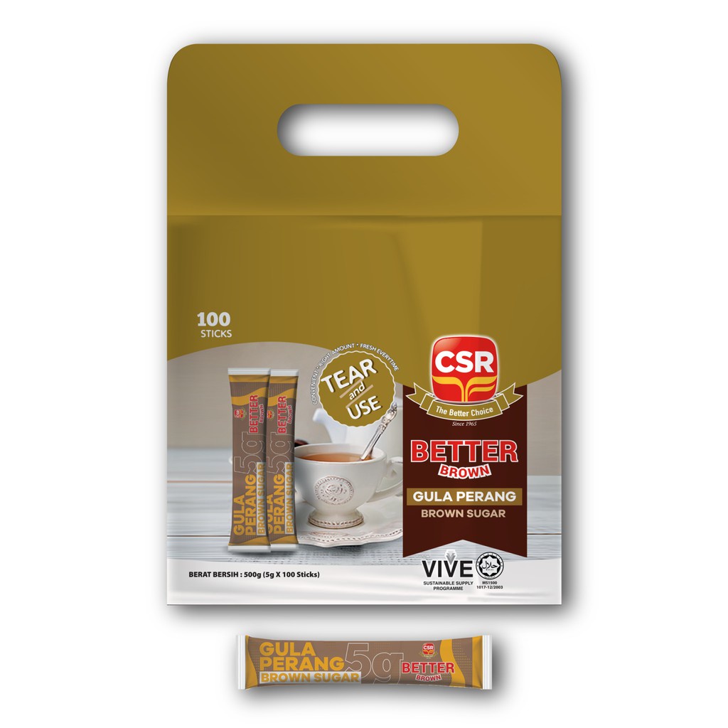 CSR Better Brown Sugar Stick Pek Kecil Gula Perang 500g (5g X 100 ...