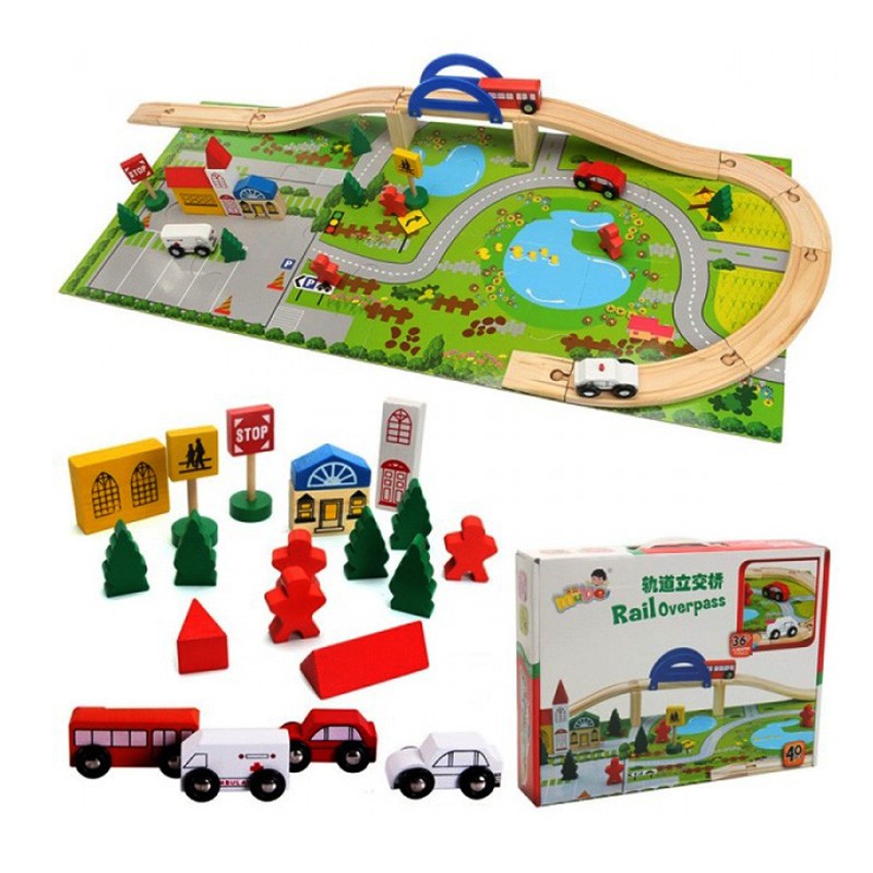 Urban Rail Toy Overpass Traffic Scene Children Educational Wooden Toy ...