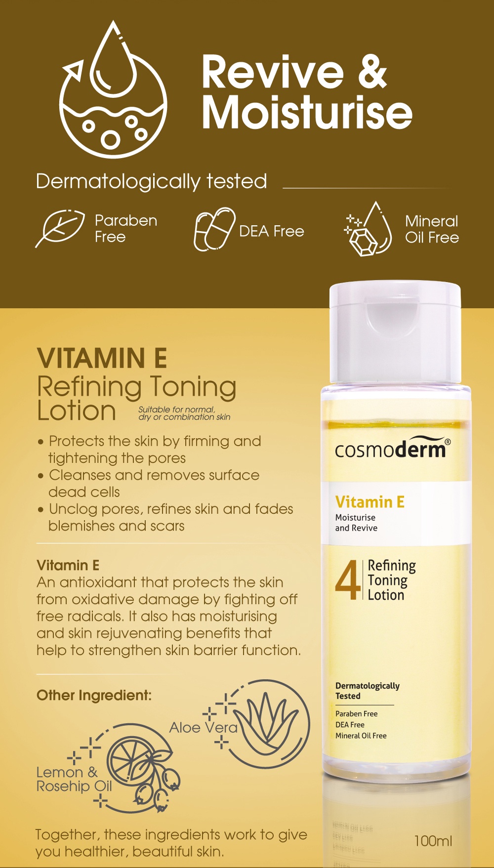 Cosmoderm Vitamin E Refining Toning Lotion (100ml) | Shopee Malaysia