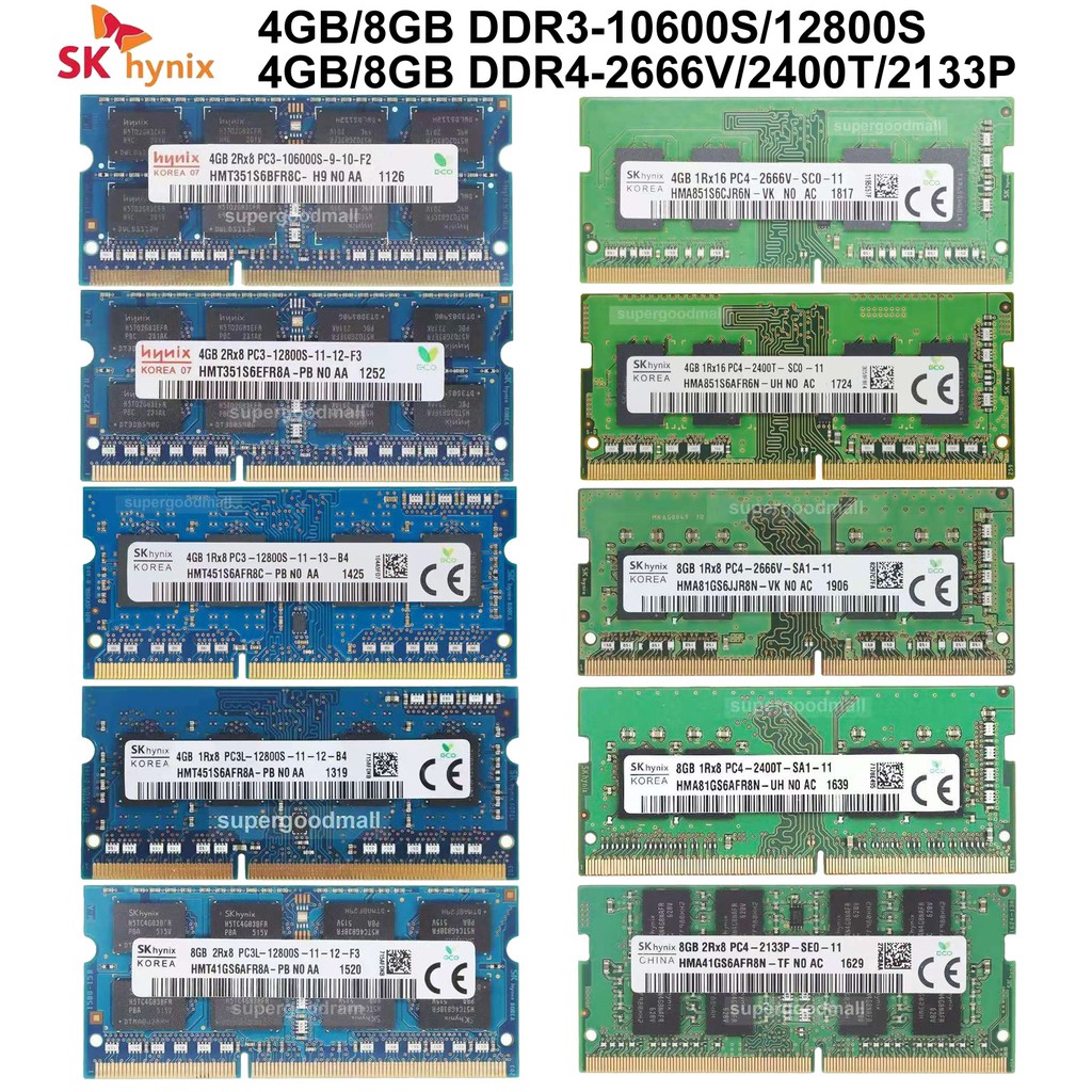 SK Hynix 4GB/8GB/PC3/PC3L-12800S/10600S/PC4-2666V/2133P/2400T DDR3L-1600Mhz/1333Mhz/DDR4-2666Mhz ...