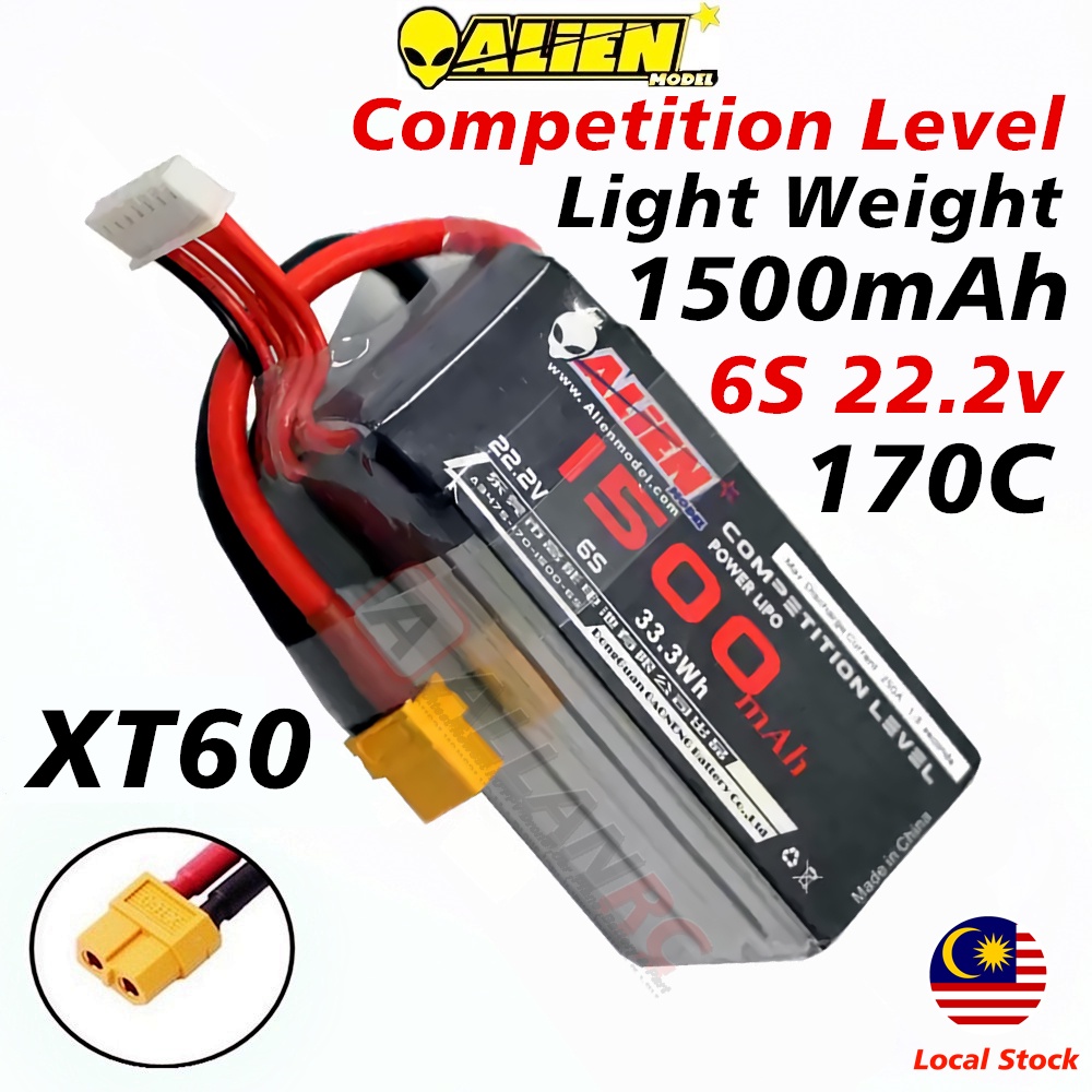 Alienmodel 6S 22.2V 1500mAh 170C Competition Level Lipo Battery with ...