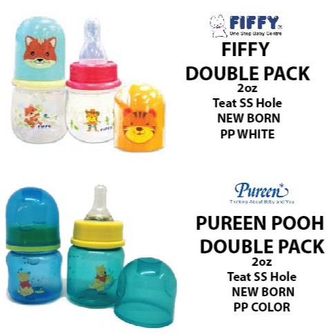 Fiffy Pureen Baby Feeding Bottle Twin Pack Botol Susu Bayi [2oz 60ml x ...