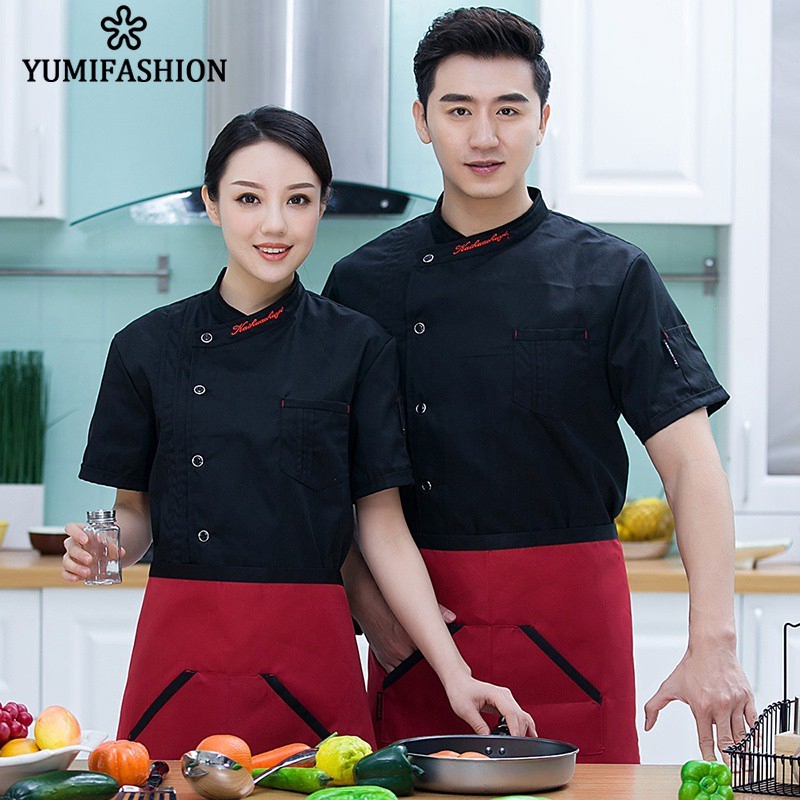 Chef Uniform💘Unisex Chef Coat Short Sleeve Working Uniform | Shopee ...