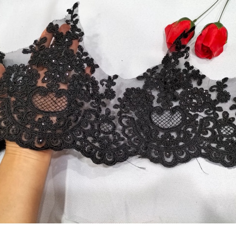 🌺Ready Stock Luxury border lace, beautiful embroidery border lace, 21cm ...