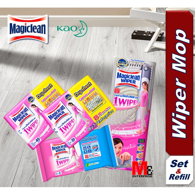 Magiclean Wiper Mop Stick Set + Refill 40's dry sheet + 8's wet sheet ...