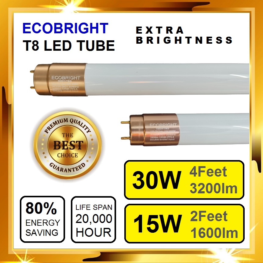 ECOBRIGHT 30w 4ft LED Tube 6500k Cool Daylight / Mentol Panjang LED ...