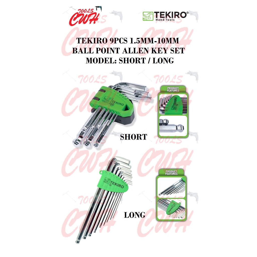 TEKIRO TAIWAN BALLPOINT LONG / SHORT HEX KEY SET 9PC TEKIRO MADE IN ...