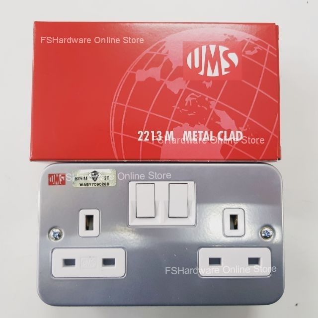 UMS 2213M 13Amp 2 Gang Metal Clad Double Switch Socket Outlet | Shopee ...